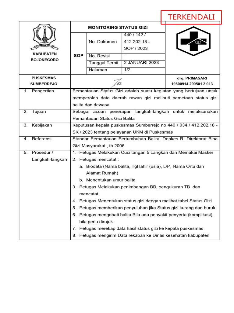 Sop Monitoring Status Gizi | PDF