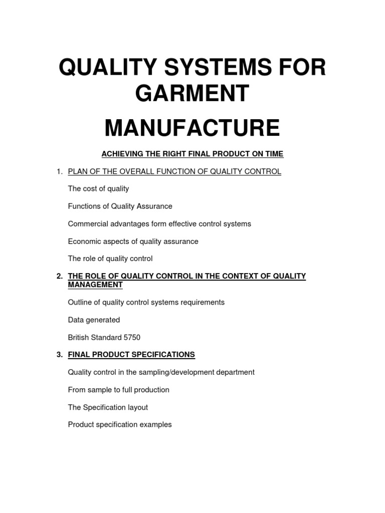 Quality Systems For Garment | PDF
