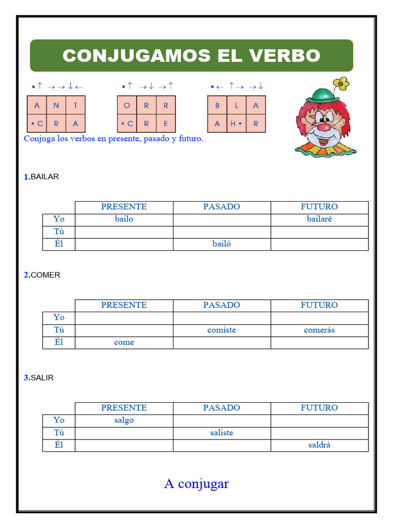 Conjugación Del Verbo Para Segundo Grado De Primaria Pdf Verbo