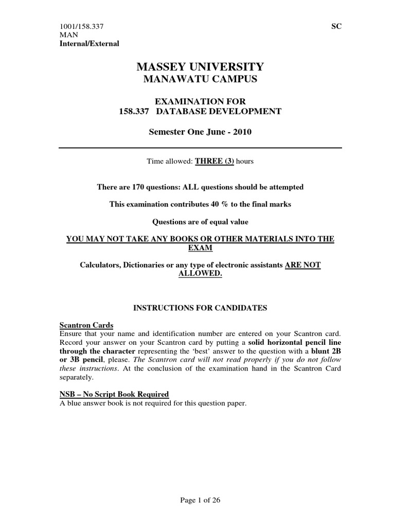 158.337 Database Development - Massey - Exam - S1 2010 | PDF ... 158.337 Database Development - Massey - Exam - S1 2010 | PDF ...