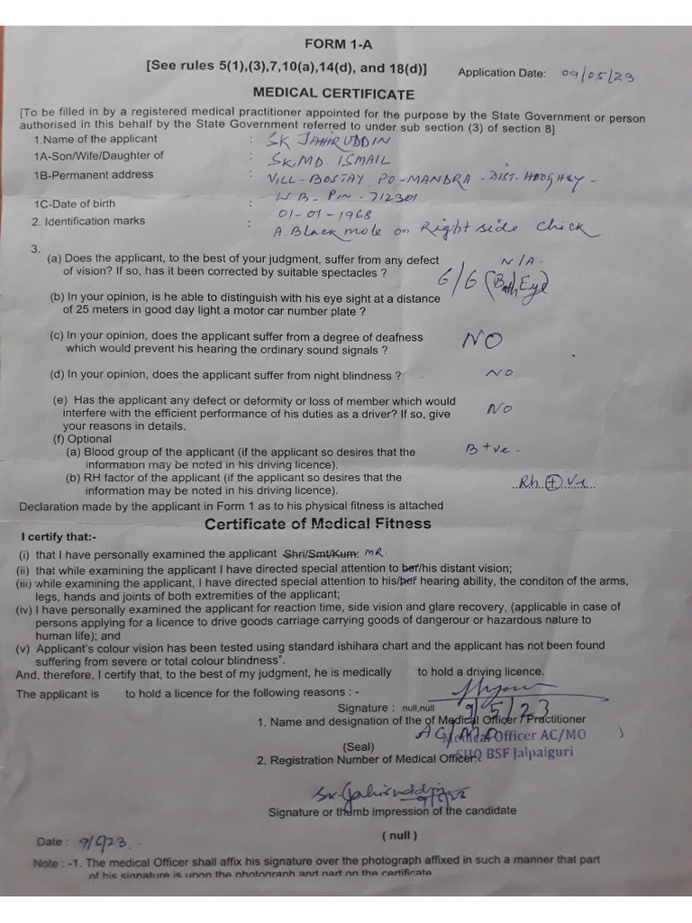 Form 1 A DL Renewal | PDF