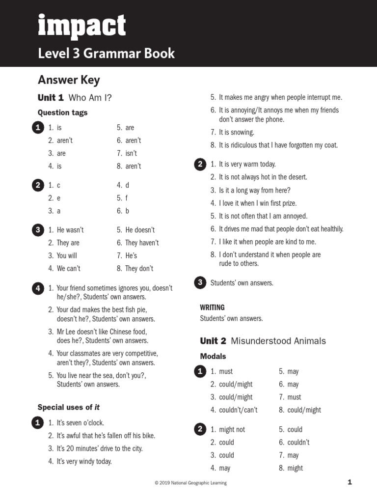 Impact Grammar Book Level 3 Answers | PDF