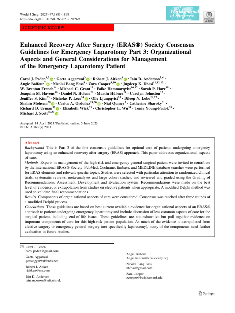 ERAS Guidelines for Emergency Laparotomy | PDF | Surgery | Intensive ...