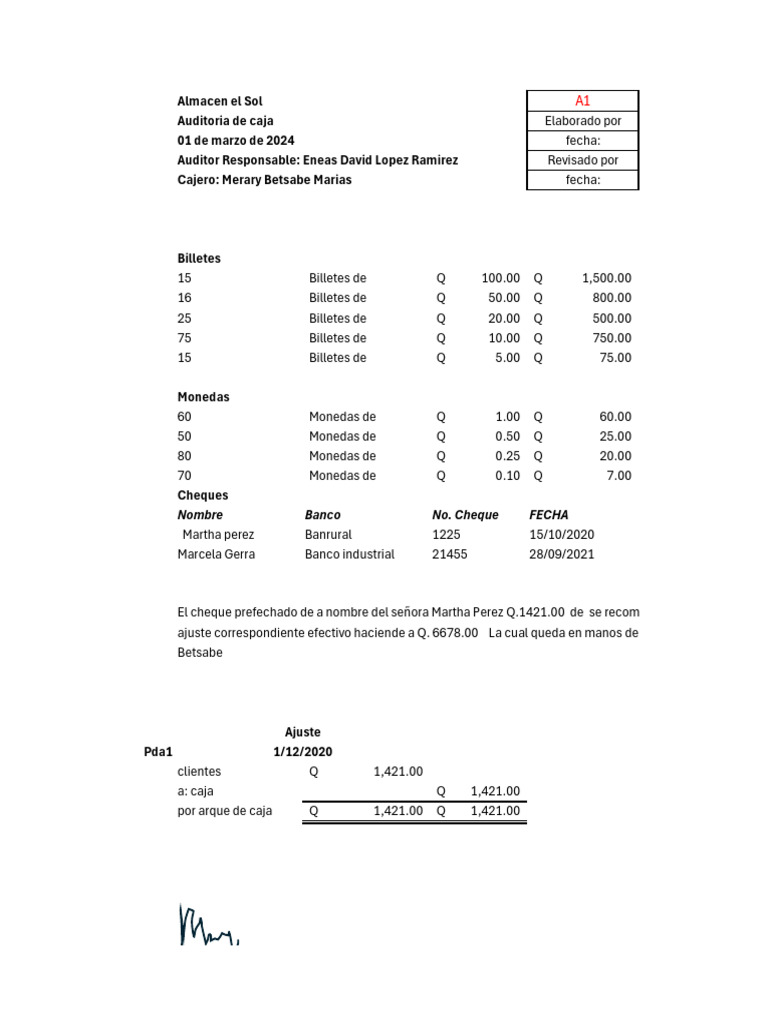 Arqueo de caja 2 Eneas Lopez | PDF
