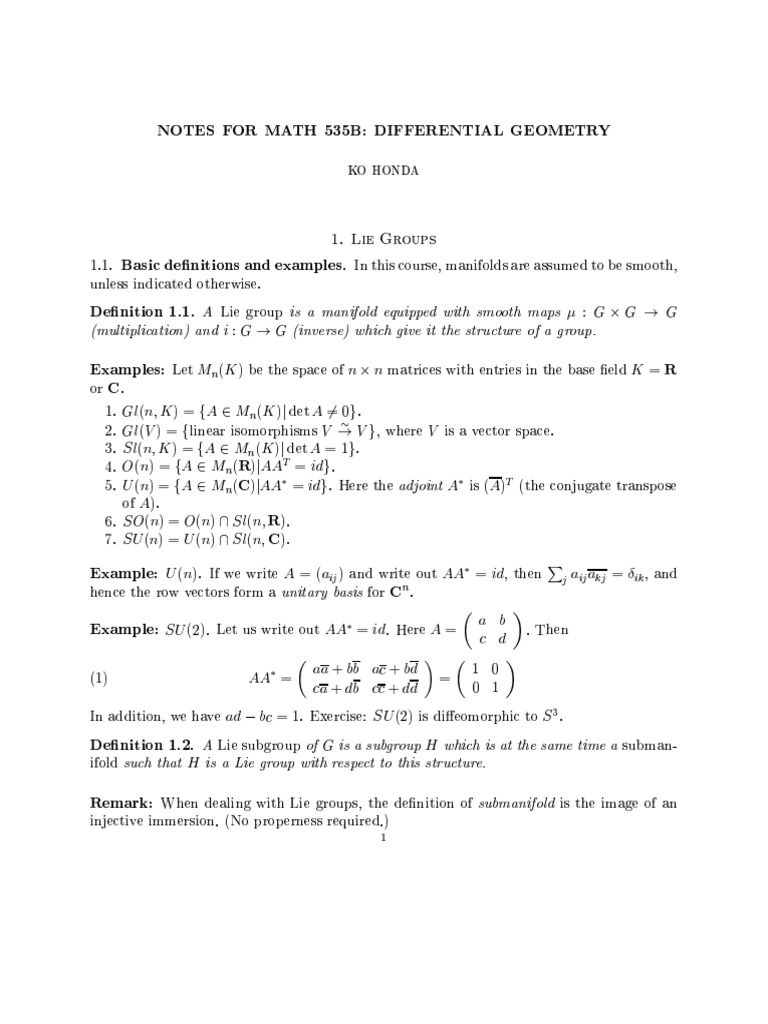 Notes On Differential Geometry | PDF