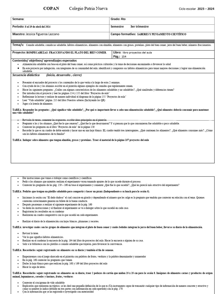 Planeaciones de Abril y Mayo 4to Grado 2024 | PDF | Las emociones | Alimentos