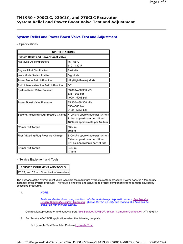 System Relief and Power Boost Valve Test and Adjustment | PDF | Valve ...