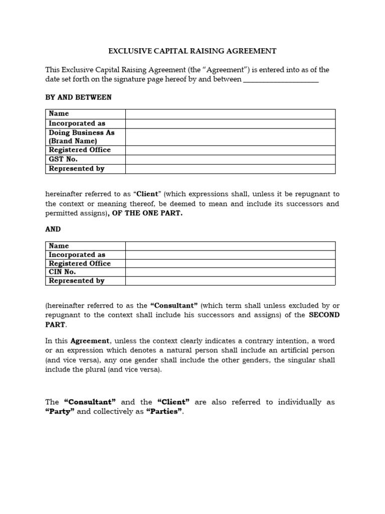 fund raising Agreement template | Download Free PDF | Confidentiality | Non Disclosure Agreement