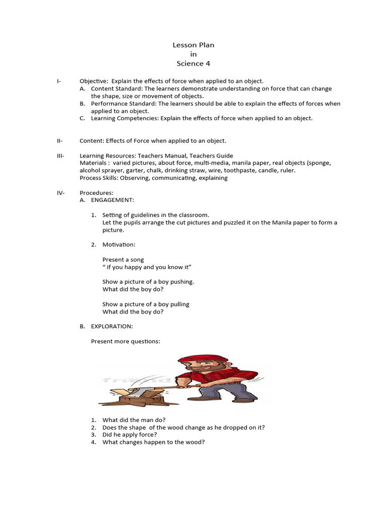 Lesson Plan in Science 4 COT Q3 | PDF | Lesson Plan | Force