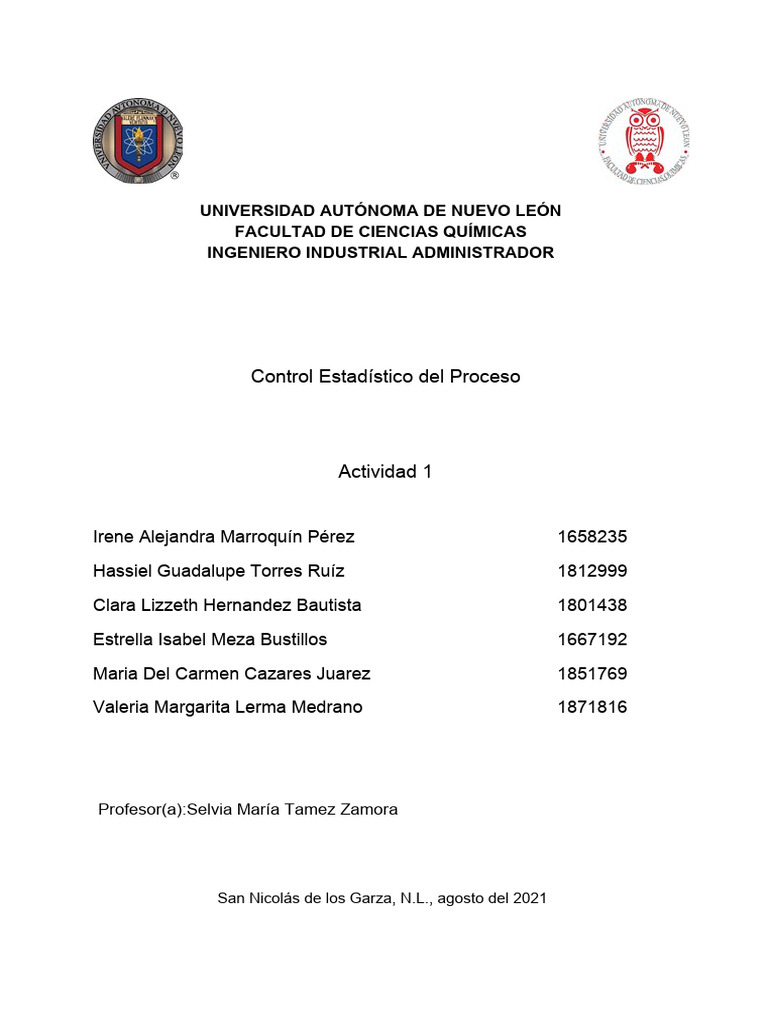 Actividad 1 Control Estadistico Del Proceso | PDF | Calidad (comercial) | Estadísticas