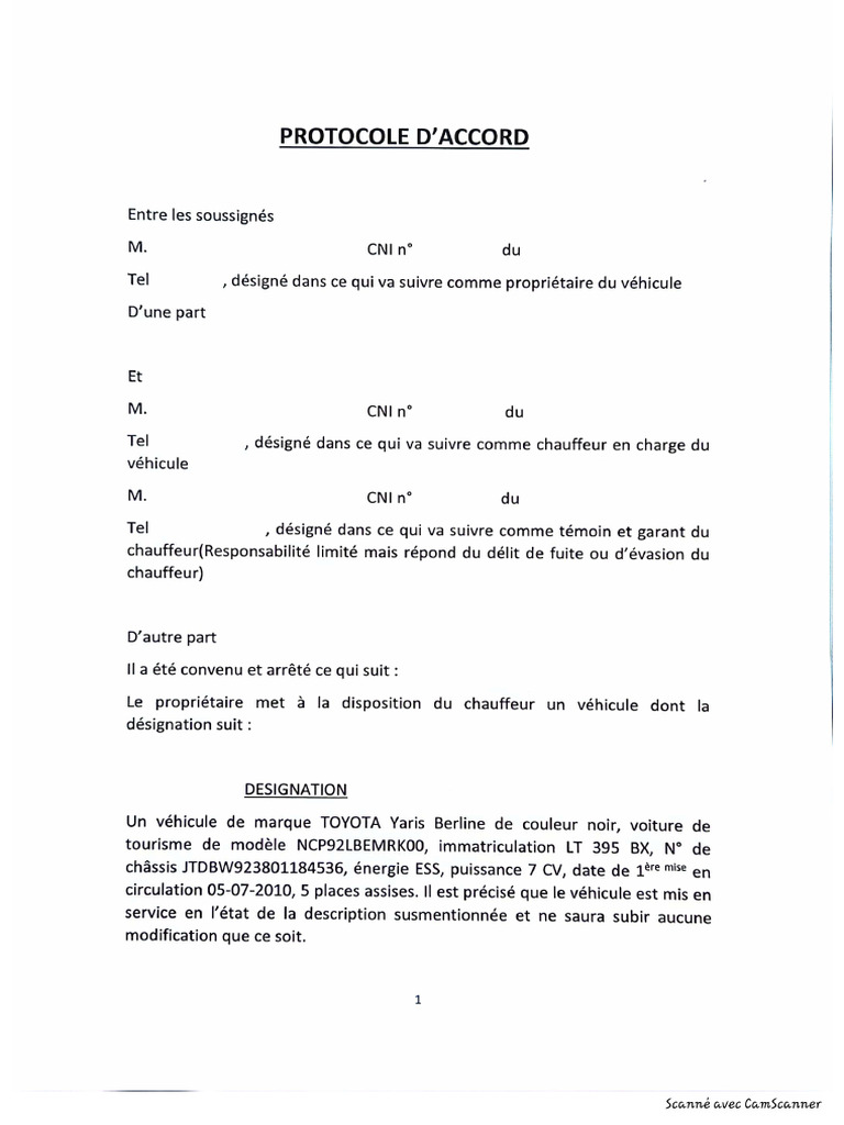 Protocole D Accord Vehicule | PDF