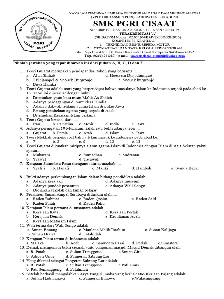 Soal PAT SMK Sejarah Indonesia | PDF