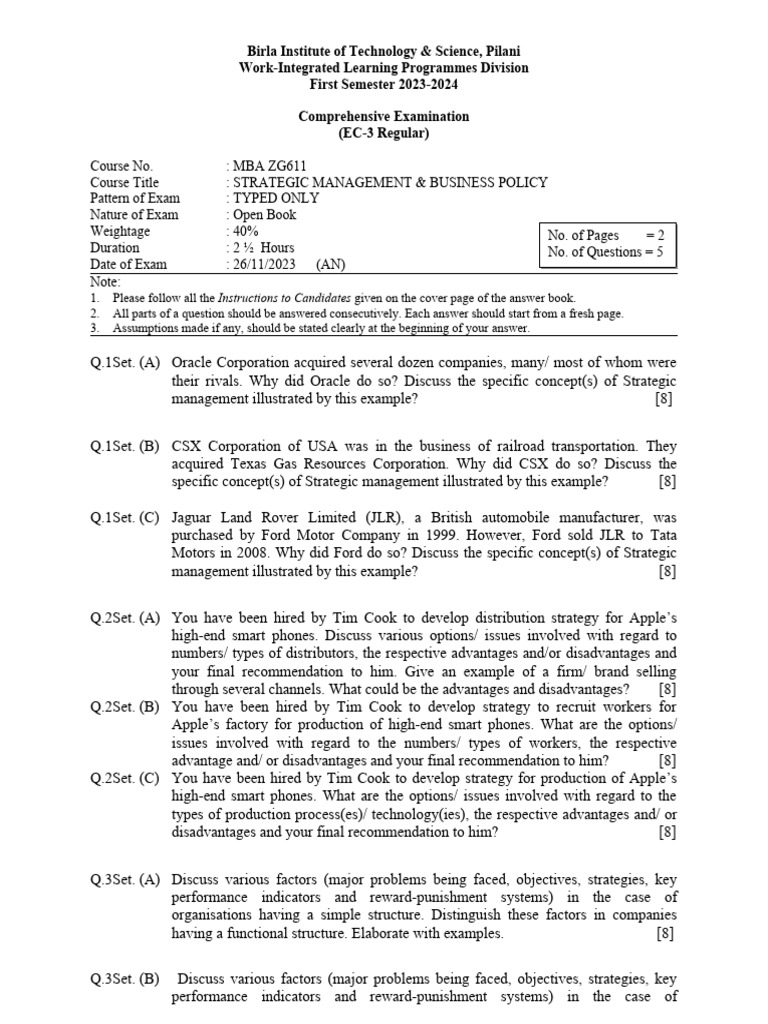 Mba ZG611 Ec-3r First Sem 2023-2024 | PDF | Business Economics | Business