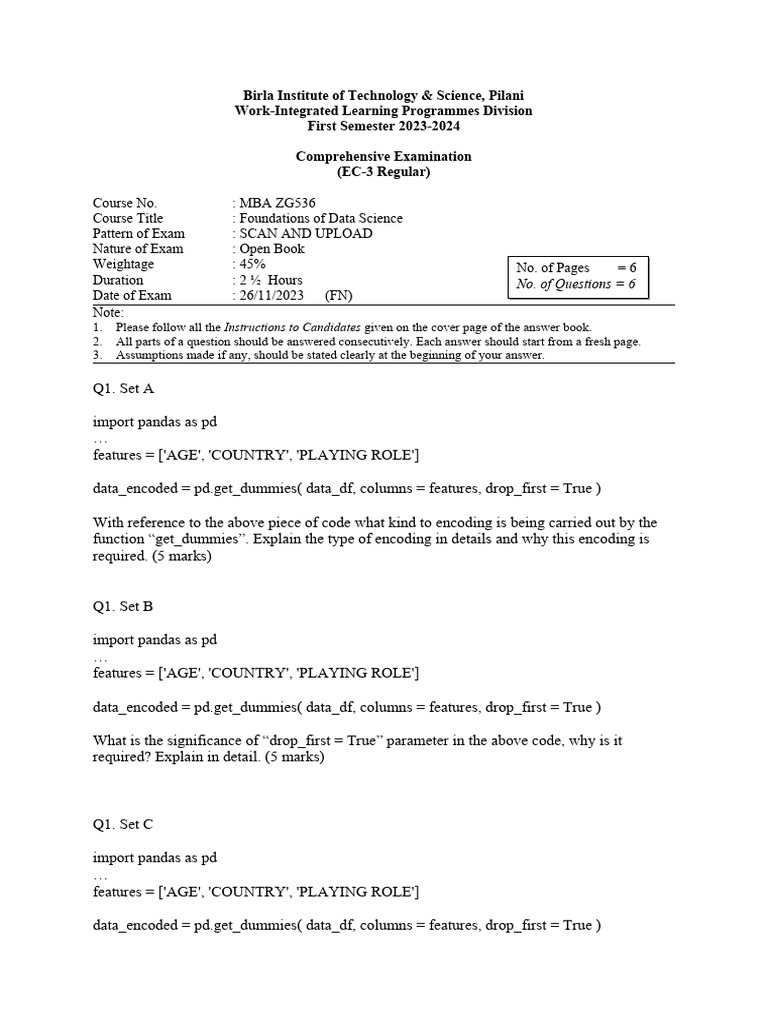 MBA ZG536 EC-3R FIRST SEM 2023-2024 | PDF | Machine Learning | Logistic Regression
