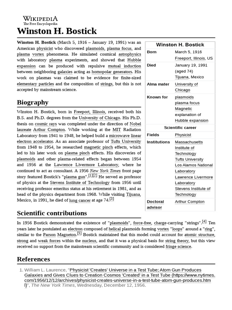 Winston H. Bostick: Biography | PDF | Applied And Interdisciplinary ...