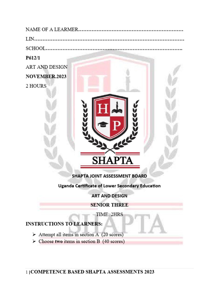 S3 Eoy Art and Design Shapta Assessments 2023 Original | PDF | Learning ...