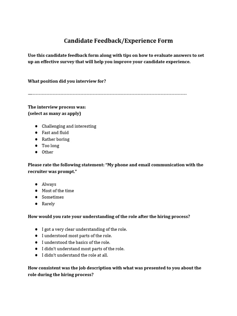 Candidate Feedback Form | Download Free PDF | Experience | Cognition