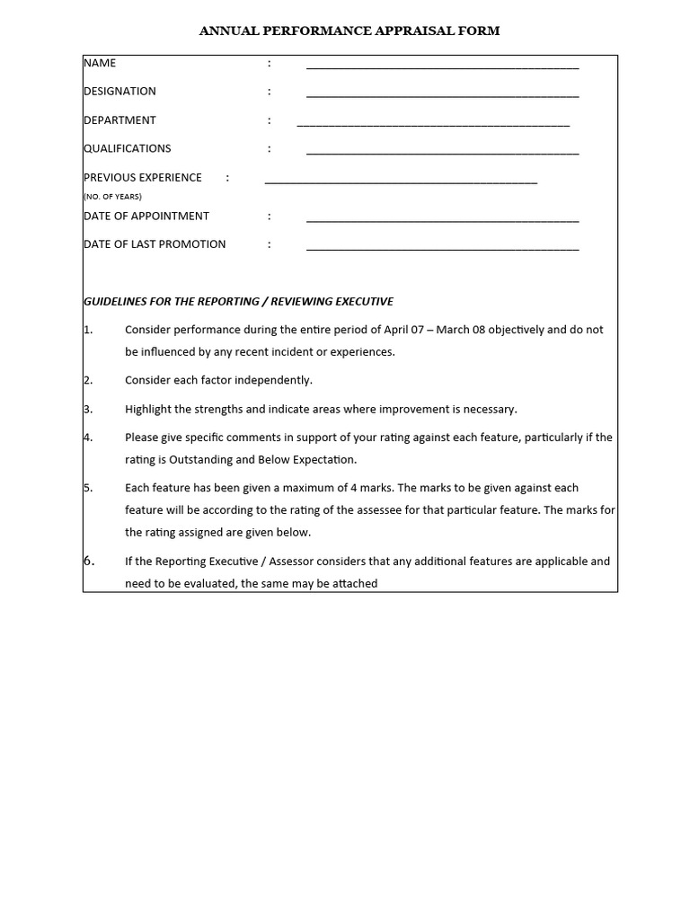 Annual Appraisal Form | PDF | Performance Appraisal | Leadership