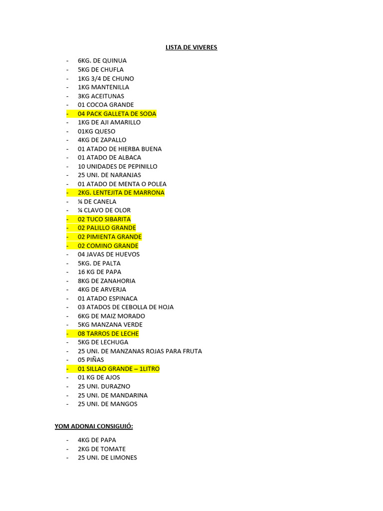 Lista de víveres y utensilios de cocina | PDF | Alimentos | Cocina vegana