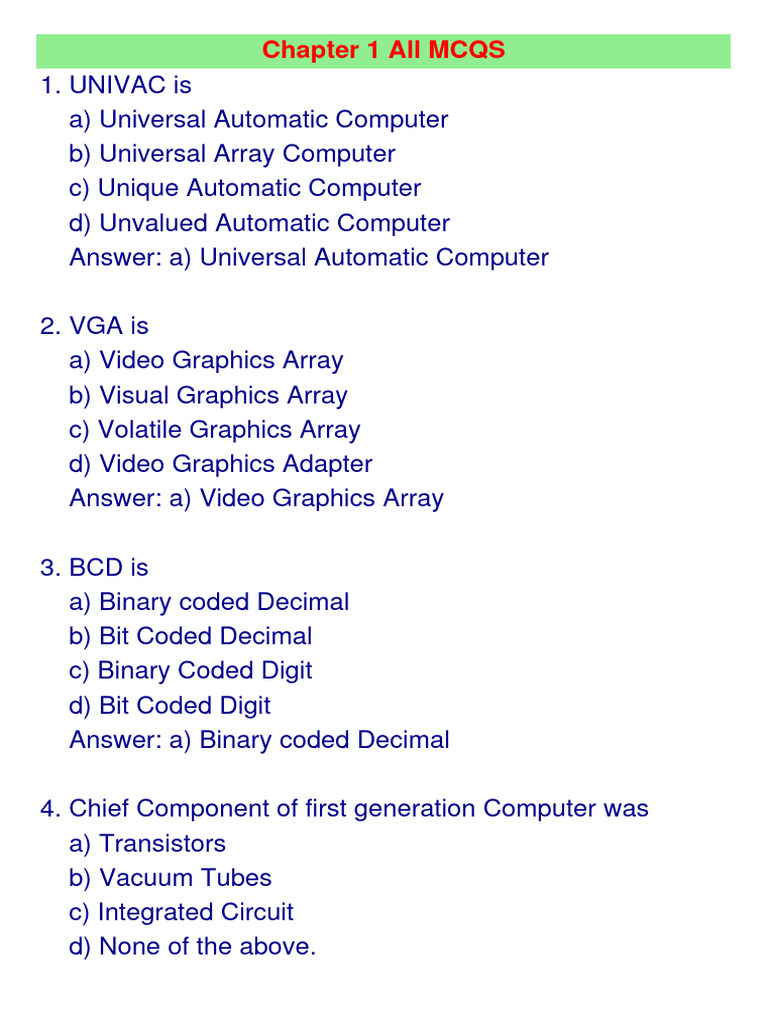 Chapter 1 All MCQS | PDF | Classes Of Computers | Computing