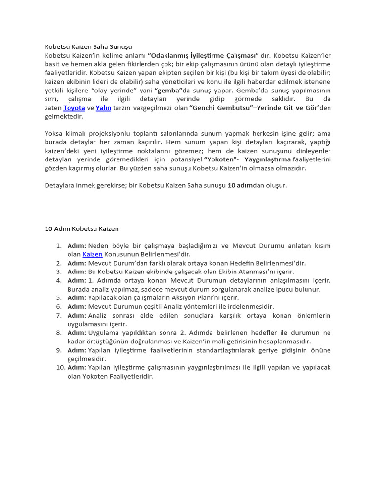 10 Adım Kobetsu Kaizen | PDF