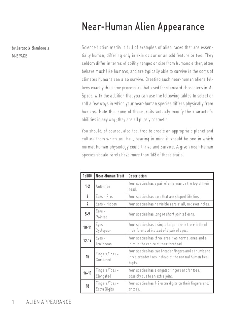 Near-Human Alien Appearance | PDF | Fur | Color