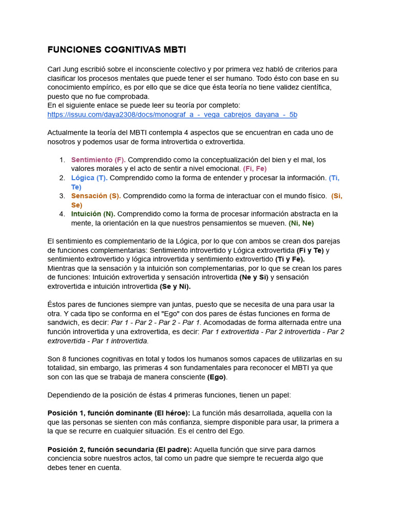 FUNCIONES COGNITIVAS MBTI | Descargar gratis PDF | Intuición | Sensación FUNCIONES COGNITIVAS MBTI | Descargar gratis PDF | Intuición | Sensación