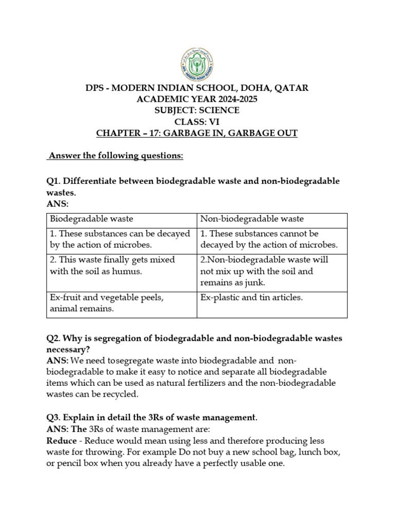 Notes - Chapter 17-GARBAGE IN, GARBAGE OUT2024-2025 | PDF | Waste ...