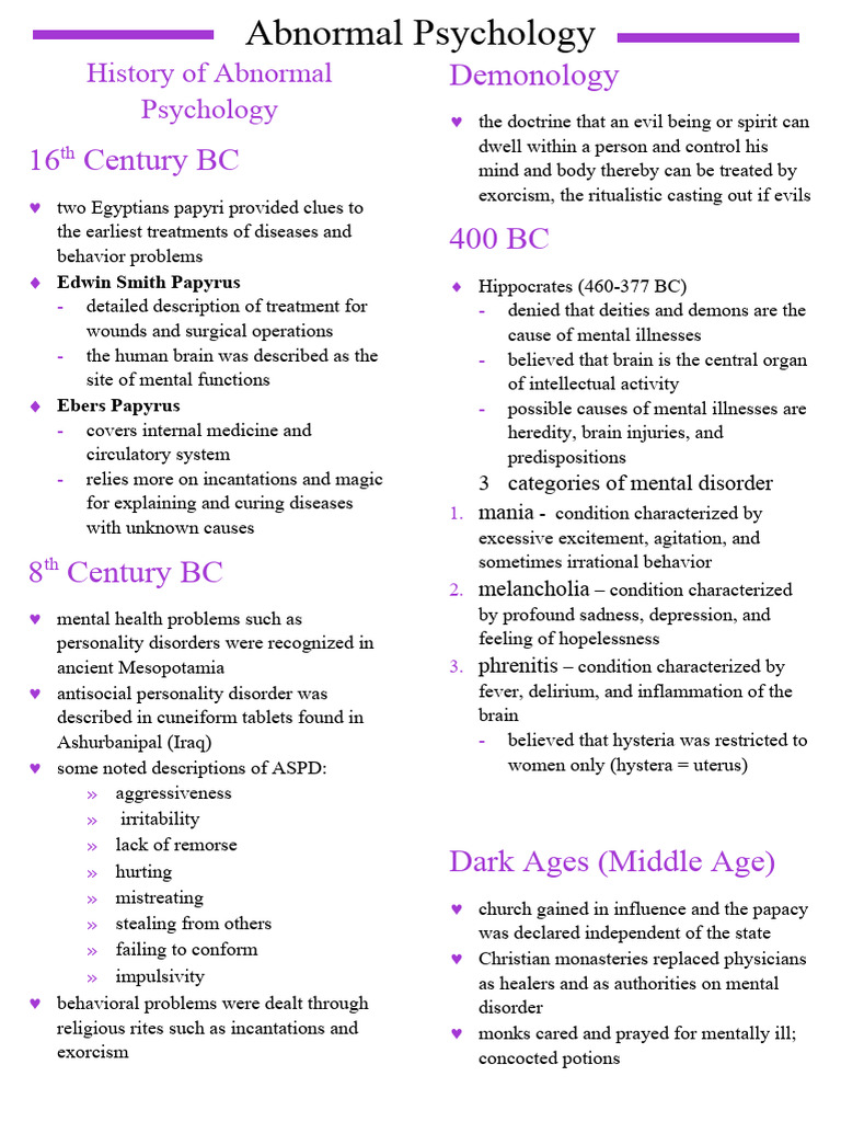History of Abnormal Psychology | PDF | Abnormal Psychology | Mental ...