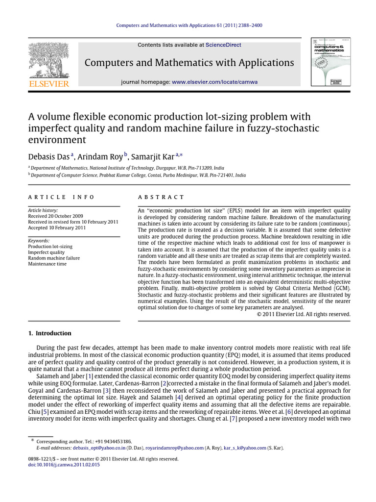 Computers and Mathematics With Applications: Debasis Das, Arindam Roy, Samarjit Kar | PDF ...