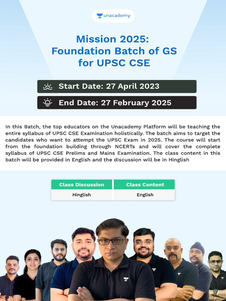 Mission 2025: Foundation Batch of GS For Upsc Cse: Start Date: 27 April ...