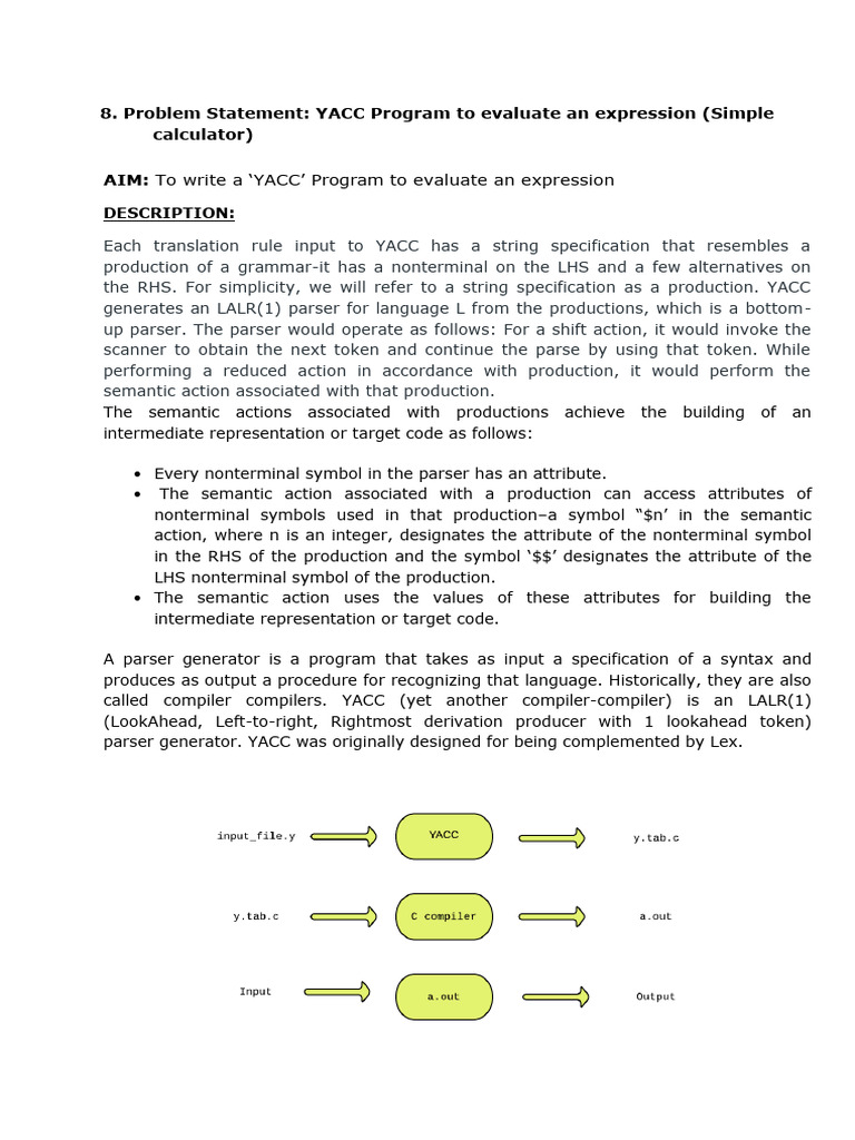 YACC Program To Evaluate An Express | PDF | Parsing | Linguistics YACC Program To Evaluate An Express | PDF | Parsing | Linguistics