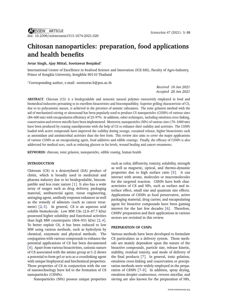 Chitosan Nanoparticles: Food and Health Uses | PDF | Emulsion ...