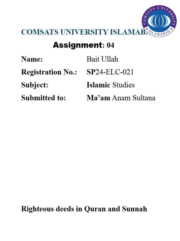 Islamic Studies Assignment 4 | PDF | Hadith | Quran