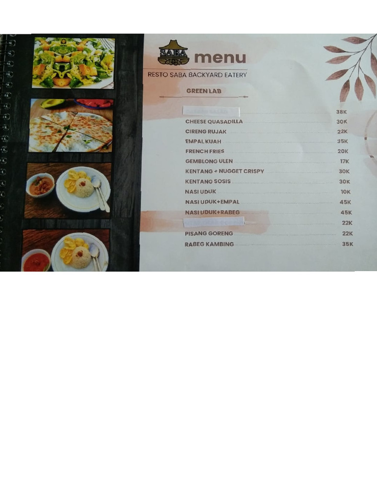 Menu Saba Backyard | PDF