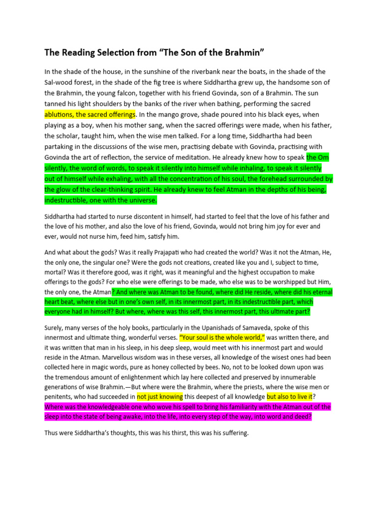 Siddhartha - The Selected Passages | PDF | Religion & Spirituality