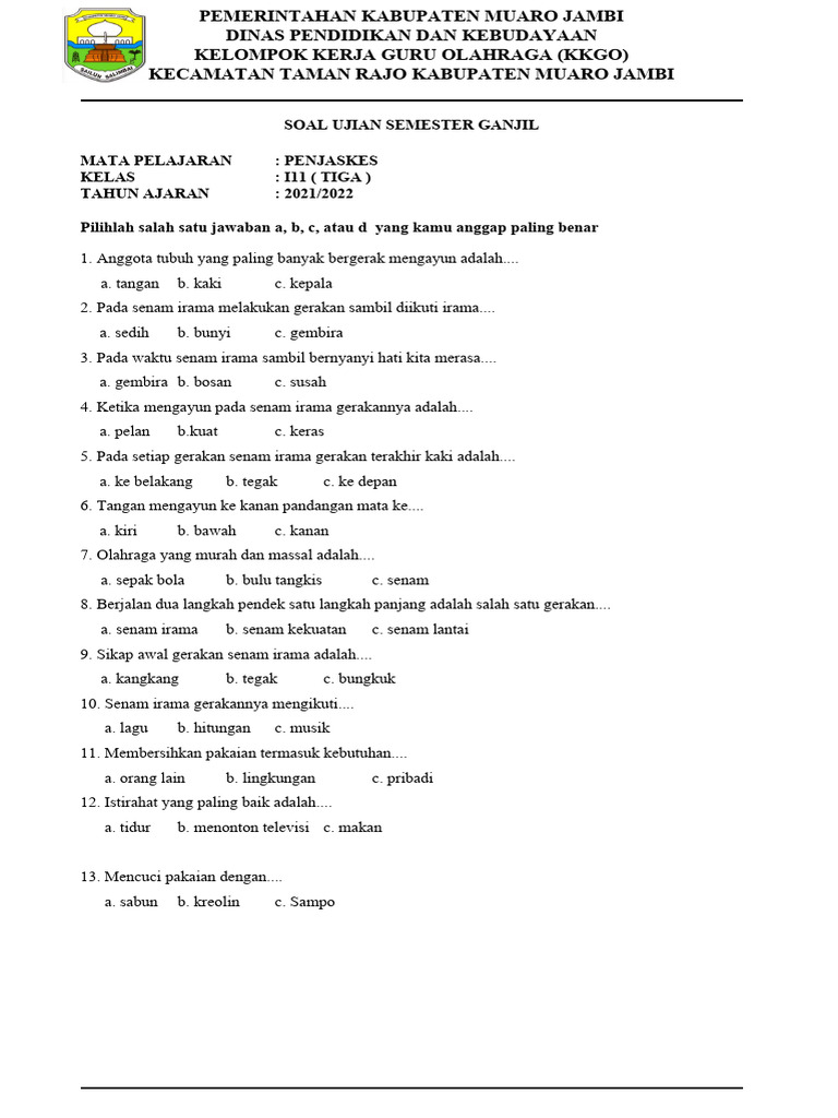 Soal Semester Ganjil Kelas Iii TP 2020 2021 | PDF