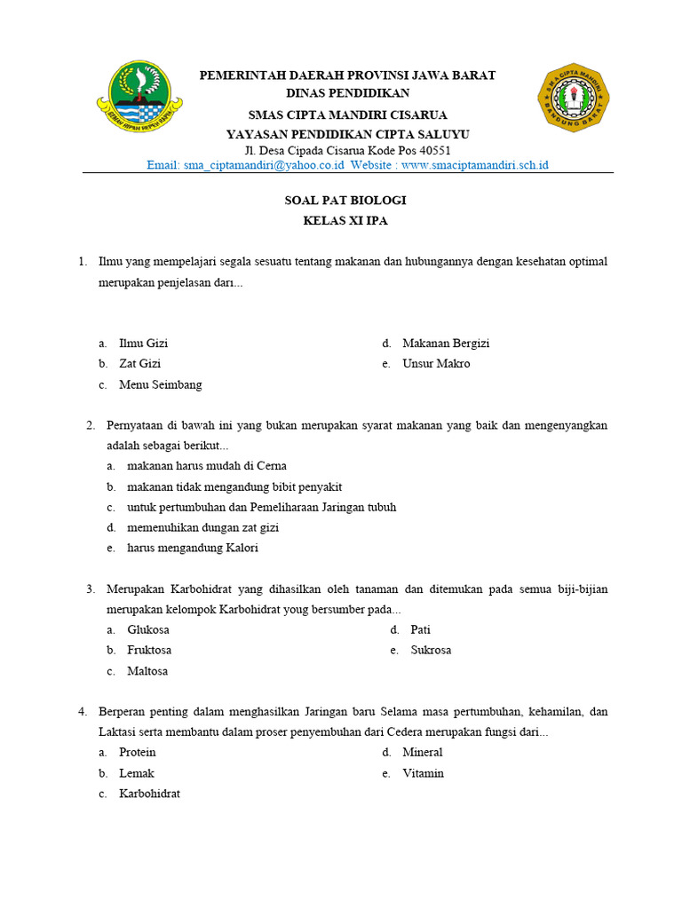 SOAL PAT BIOLOGI Kelas Xi Ipa | PDF