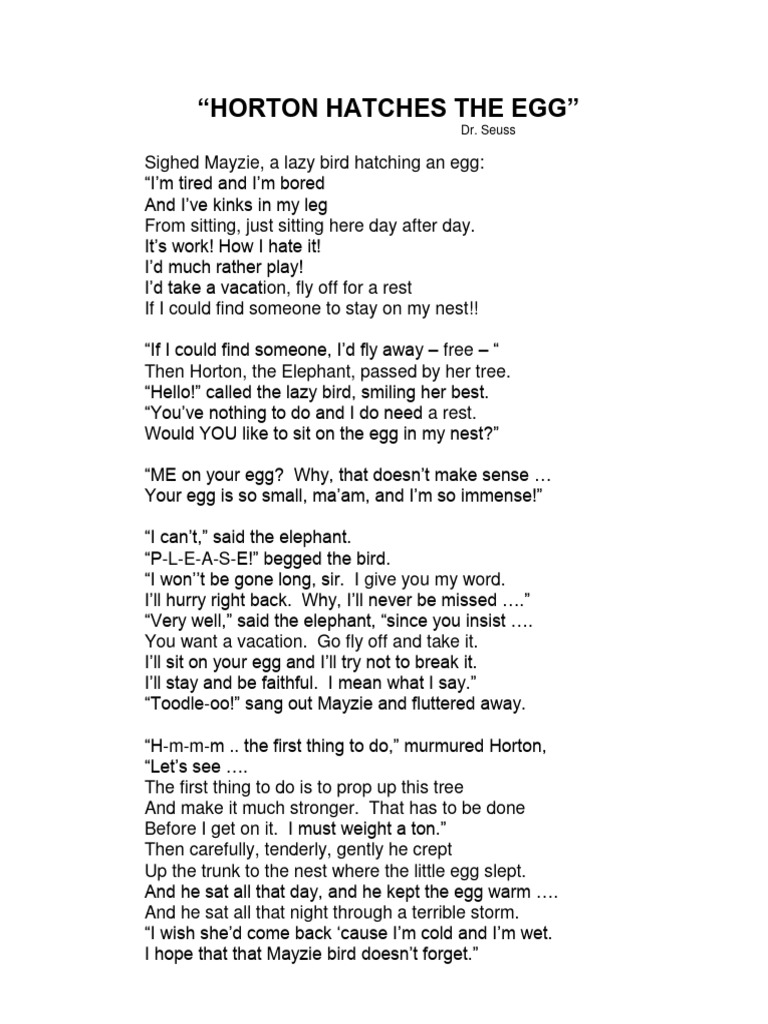 Horton Hatches an Elephant-Bird | PDF | Art | Poetry