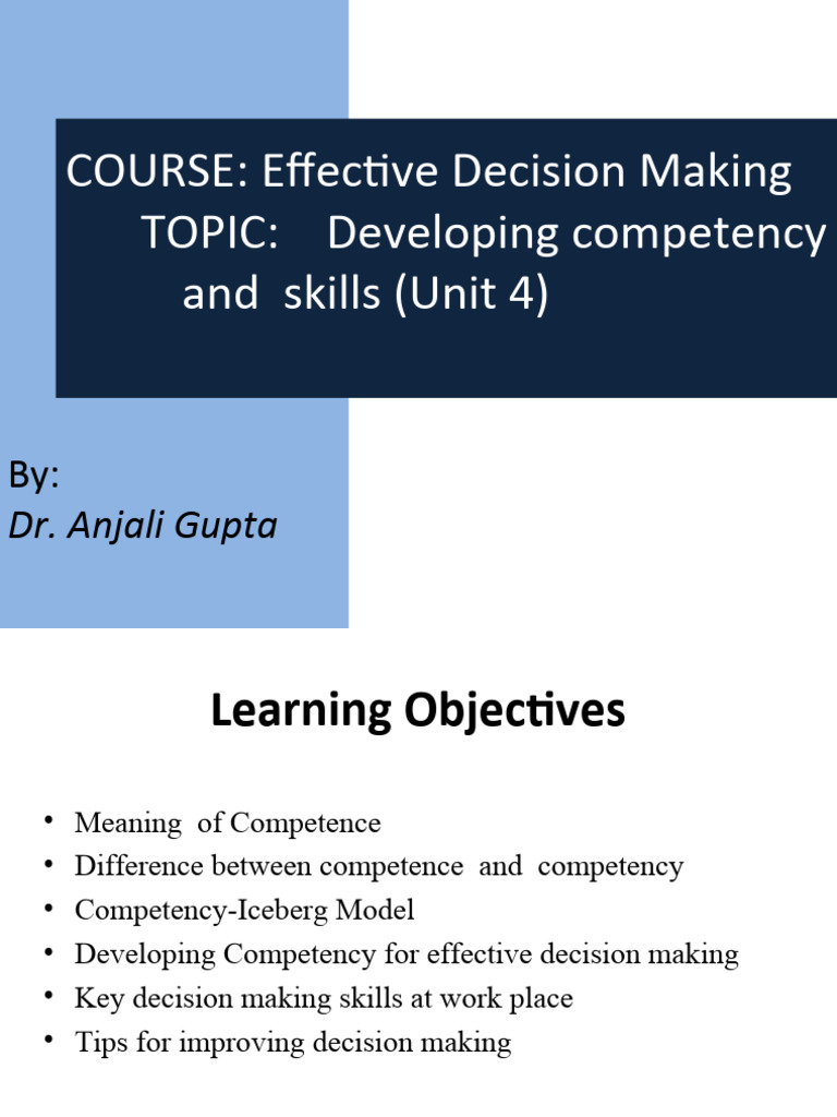 Competency Skills for Decision Making | PDF | Decision Making | Attitude (Psychology)