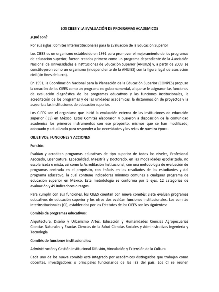 LOS CIEES Y LA EVALUACIÓN DE PROGRAMAS ACADEMICOS | PDF | Evaluación | Plan de estudios