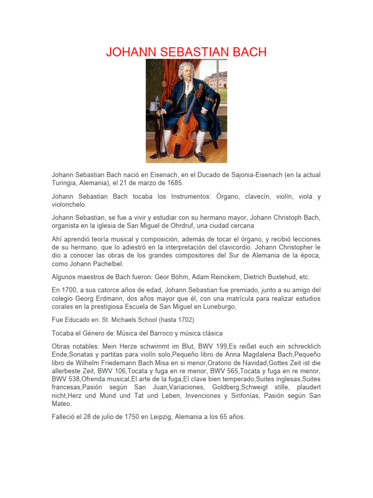 Vida y obras de Johann Sebastian Bach | PDF