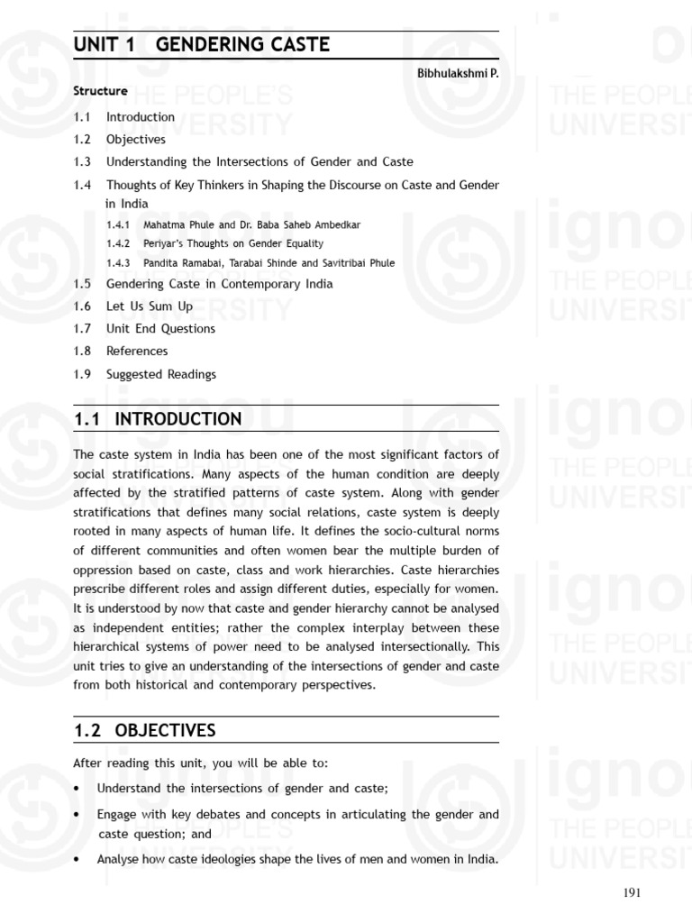Unit 1 | PDF | Caste | Feminism
