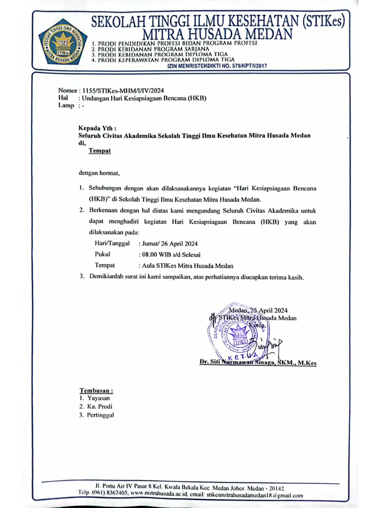 Surat Undangan Civitas Akademika HKBP 2024 | PDF