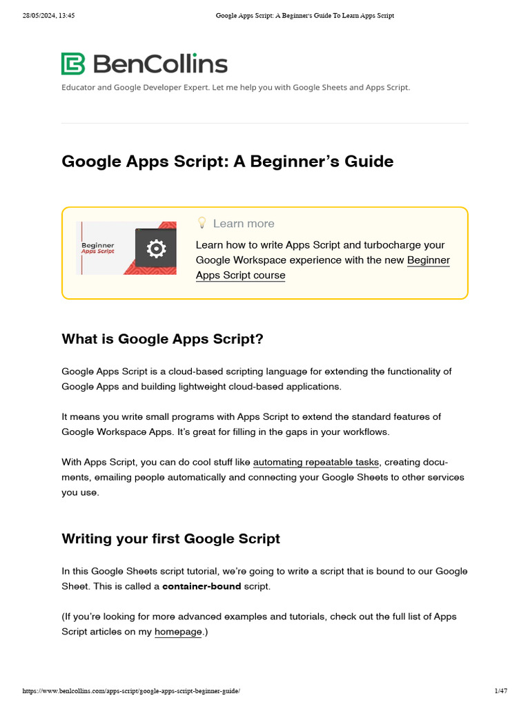 Google Apps Script - A Beginner's Guide To Learn Apps Script | PDF ... Google Apps Script - A Beginner's Guide To Learn Apps Script | PDF ...