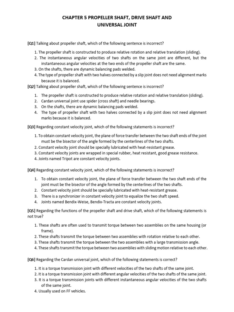 Chapter 5 Propeller shaft, drive shaft and universal joint | Download Free PDF | Classical ...