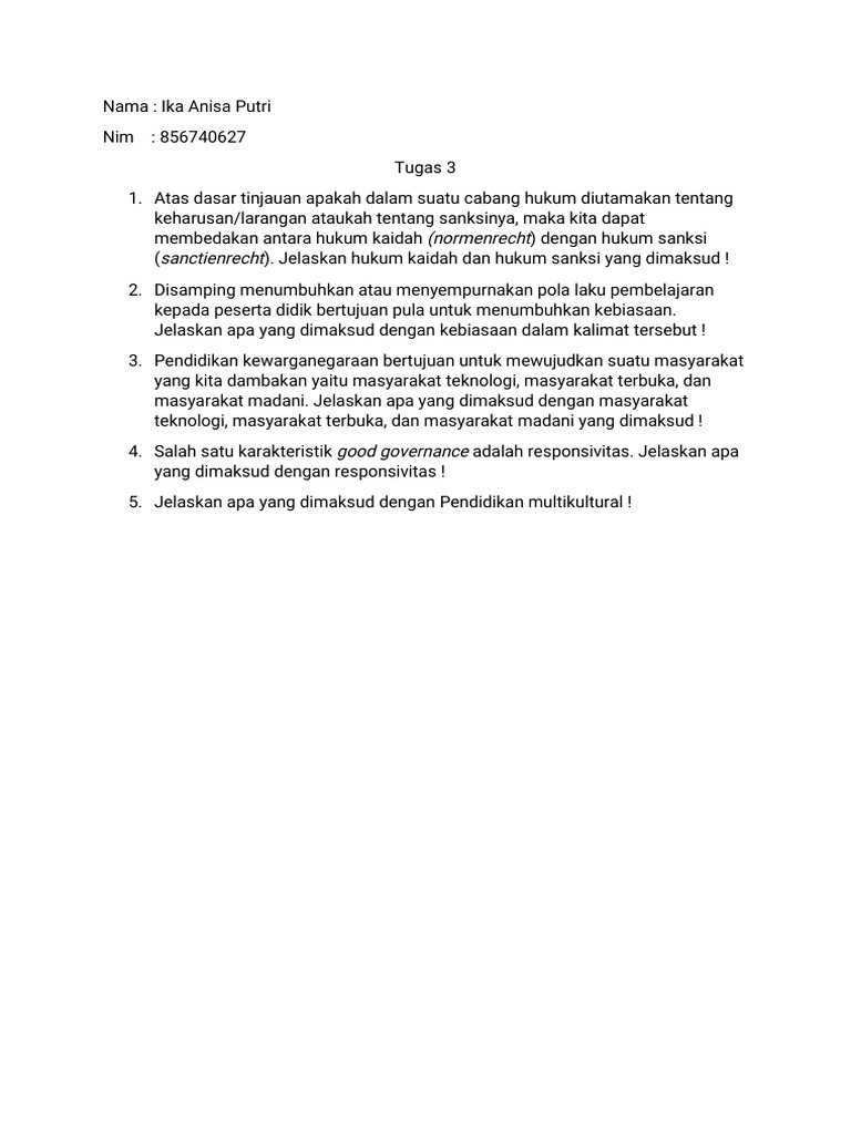 Tugas 3 Materi Dan Pembelajaran PKN Di SD Ika Anisa Putri | PDF