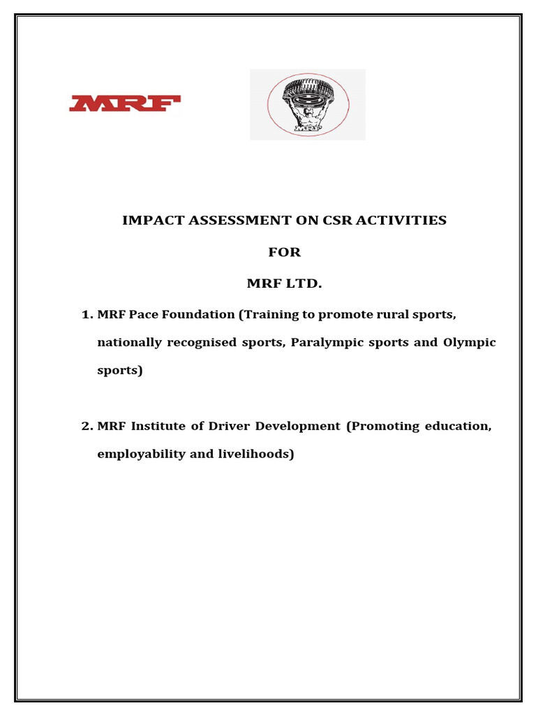 MRF Impact Study Report | PDF | Corporate Social Responsibility | Truck Driver