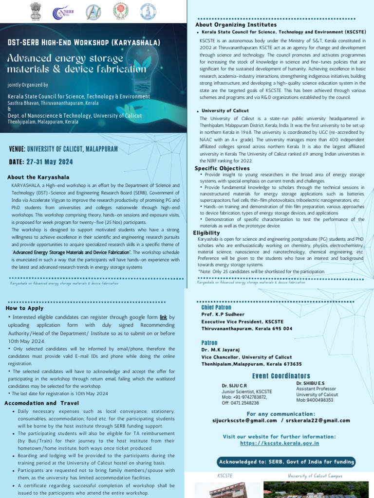 DST SERB Karyashala Workshop May24 Brochure | PDF | Engineering | Kerala