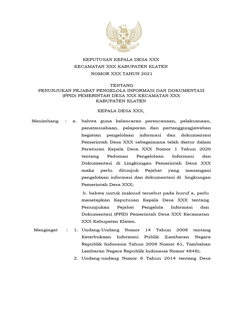 SK PPID Desa (Contoh) | PDF | Politik | Ilmu Sosial